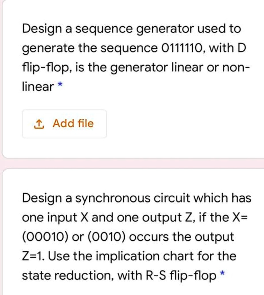 Design a sequence generator used to generate the sequence 0111110, with D flip-flop, is the ...