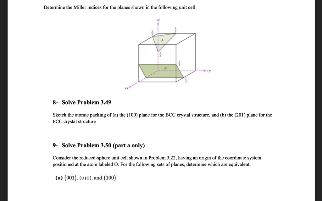 [GET ANSWER] Determine the Miller indices for the planes shown in the following unit cell 8 ...