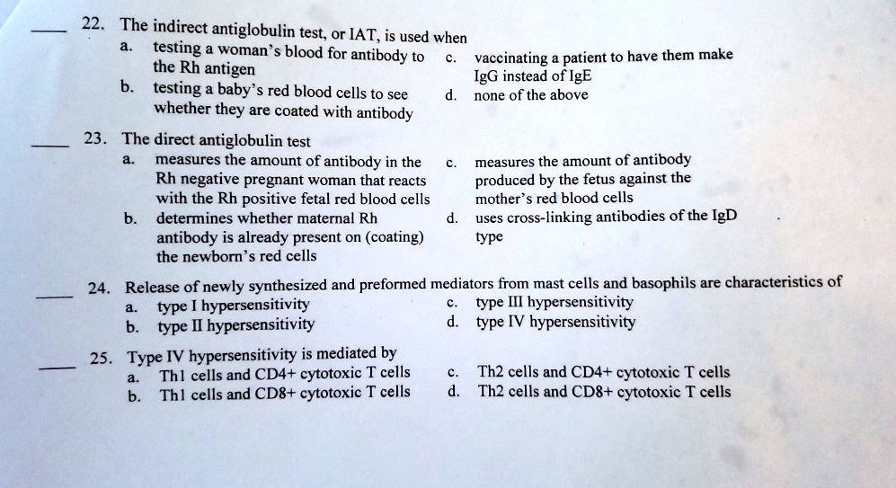 22 the indirect antiglobulin test or iat is used when testing a woman ...