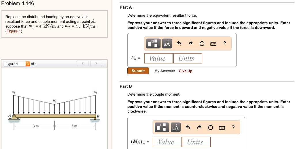 SOLVED: Problem 4.146 Part A Replace the distributed loading by an equivalent resultant force ...