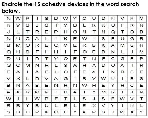 15 cohesive devices ma encircle the 15 cohesive devices in the word ...