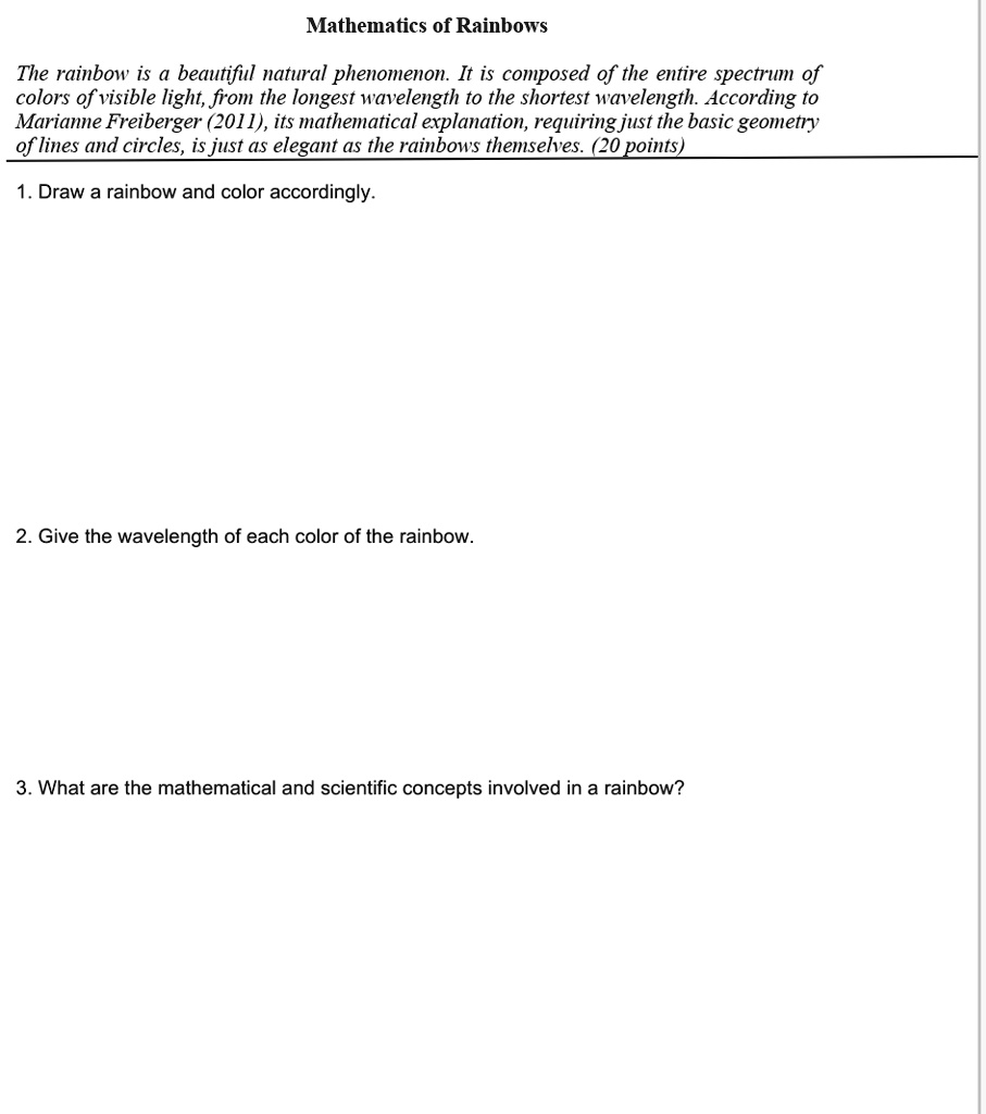 SOLVED:Mathematics of Rainbows The rainbow is a beautiful natural ...