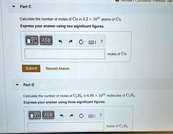 SOLVED:Lunstans Felouic Part C Calculate the number of moles of Cu in 3 ...