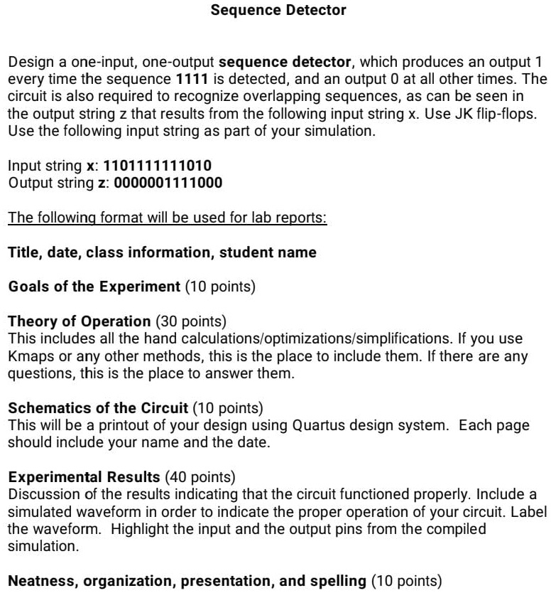 Solved I Need Lab Report Sequence Detector Design A One Input One Output Sequence Detector 7022
