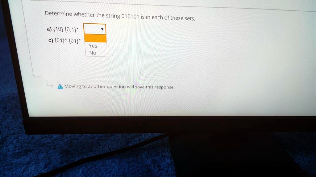 SOLVED: Determine whether the string 010101 is in each of these sets, a) 10 0,1* 01* 01 * Yes No ...