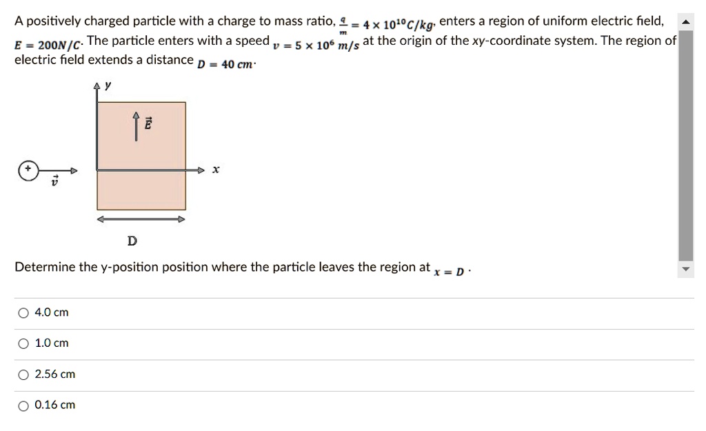 SOLVED:A positively charged particle with a charge to mass ratio, 174* 10"c/kg: enters a region ...