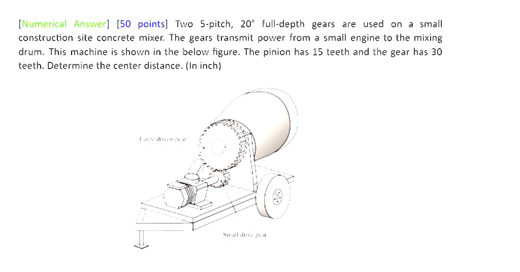 Construction site concrete mixer. The gears transmit power from a small ...