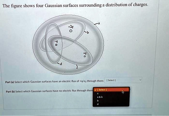 The figure shows four Gaussian surfaces surrounding a distribution of ...