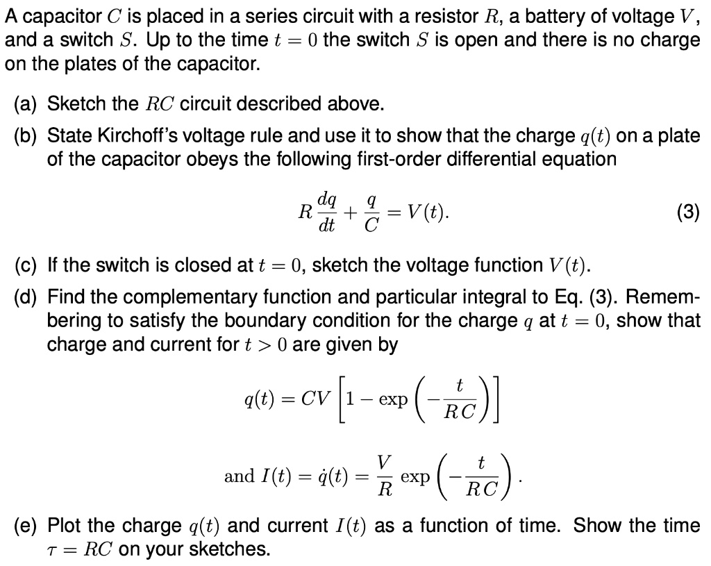 a capacitor c is placed in a series circuit with a resistor r a battery of voltage v and a ...