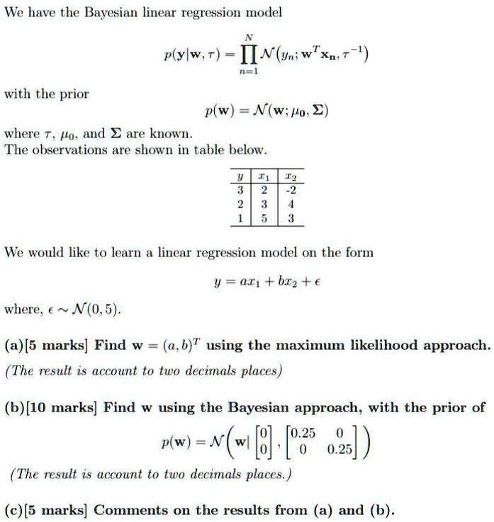Solved We Have The Bayesian Linear Regression Model N Py W Nynwxn 1 N 1 With The Prior Pw Nwo
