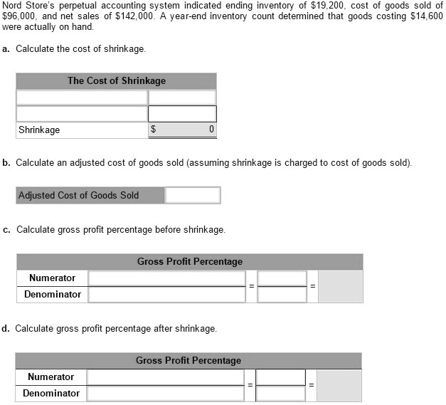 Nord Store's perpetual accounting system indicated ending inventory of ...