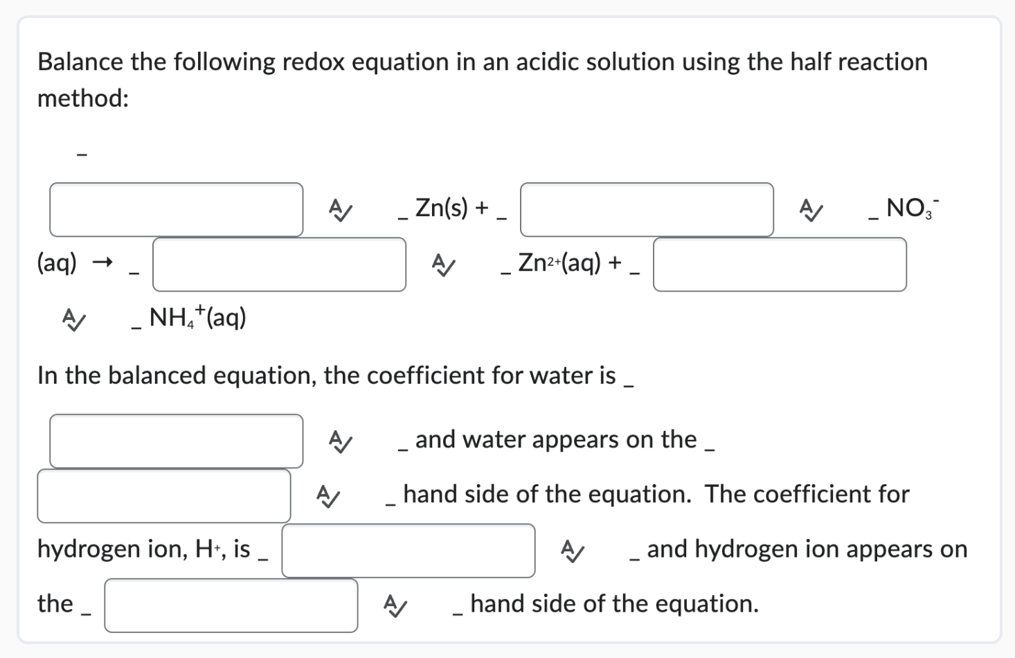 Balance the following redox equation in an acidic solution using the ...