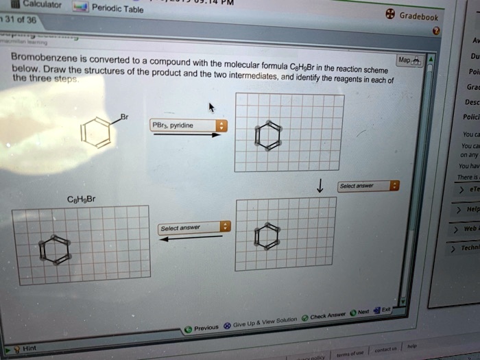 Calculator 131.0/30 Periodic Table Gradebook Bromobenzene is converted ...