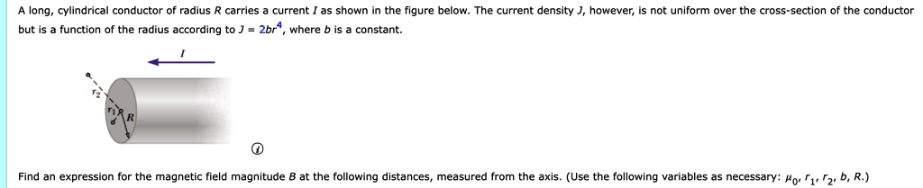 SOLVED: long, cylindrical conductor of radius carries current as shown in the figure below: The ...