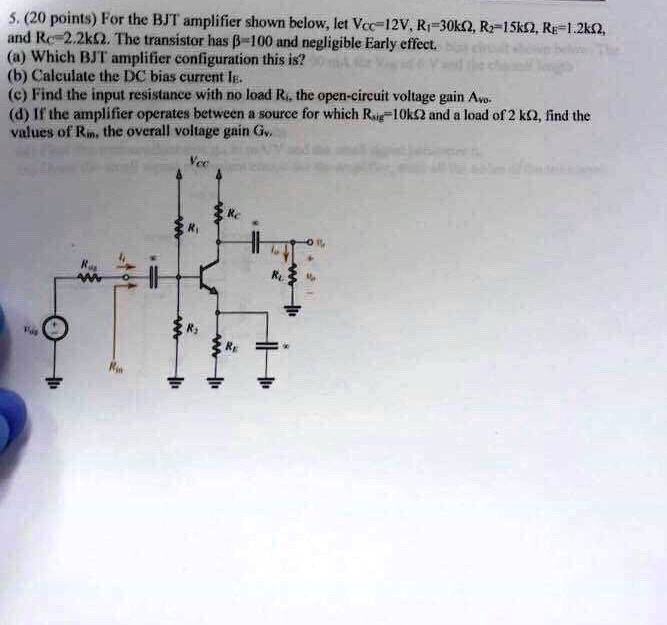 SOLVED: 5.20 points For the BJT amplifier shown below, let Vcc = 12V ...