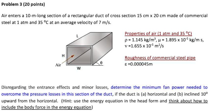 SOLVED: Problem 3 (20 points) Air enters a 10 m-long section of a rectangular duct of cross ...