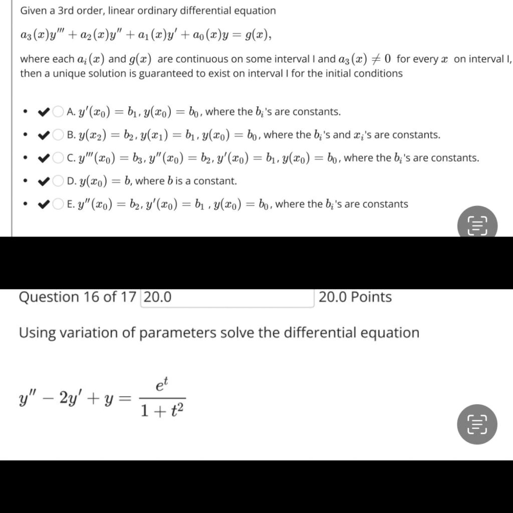 Given a 3rd order, linear ordinary differential equation a3(x)y”' + a2 ...