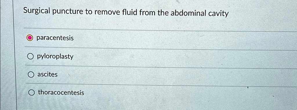 Surgical puncture to remove fluid from the abdominal cavity ...