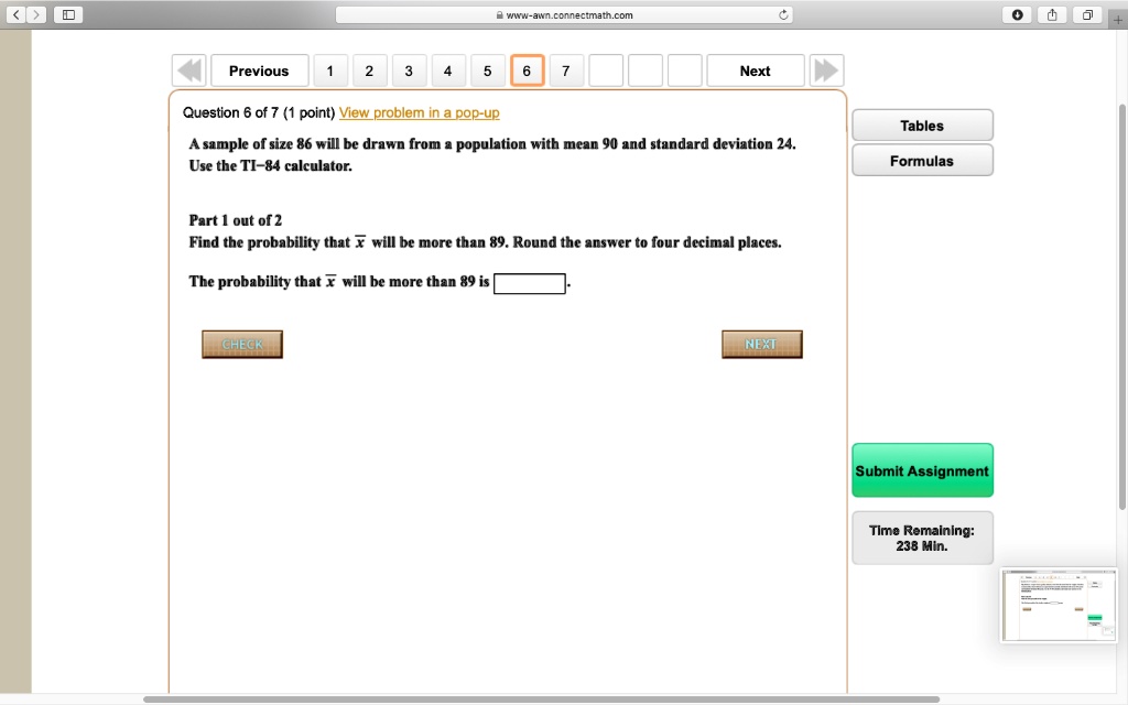 SOLVED: ccnneciMaicom Previous Next Question of 7 (1 point) Viewproblem in pop-UP Tables Asample ...