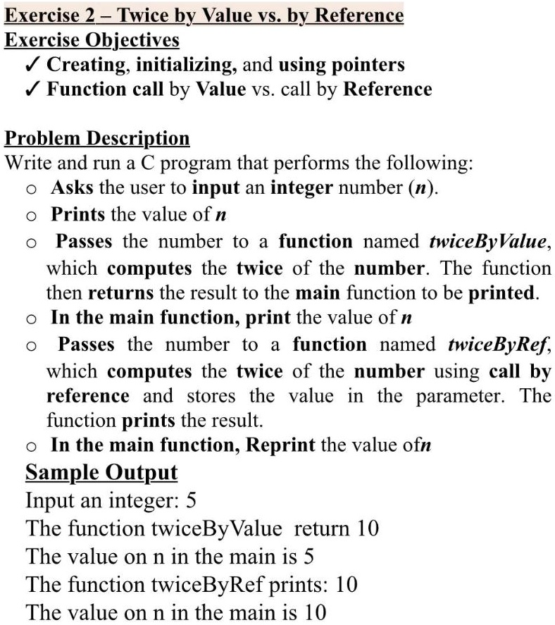 Solved Exercise 2 Twice By Value Vs By Reference Exercise Objectives Creating