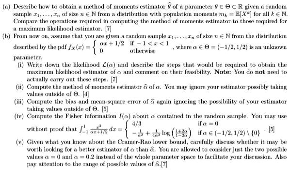 SOLVED: Describe how to obtain a method of moments estimator of a parameter C given a random ...