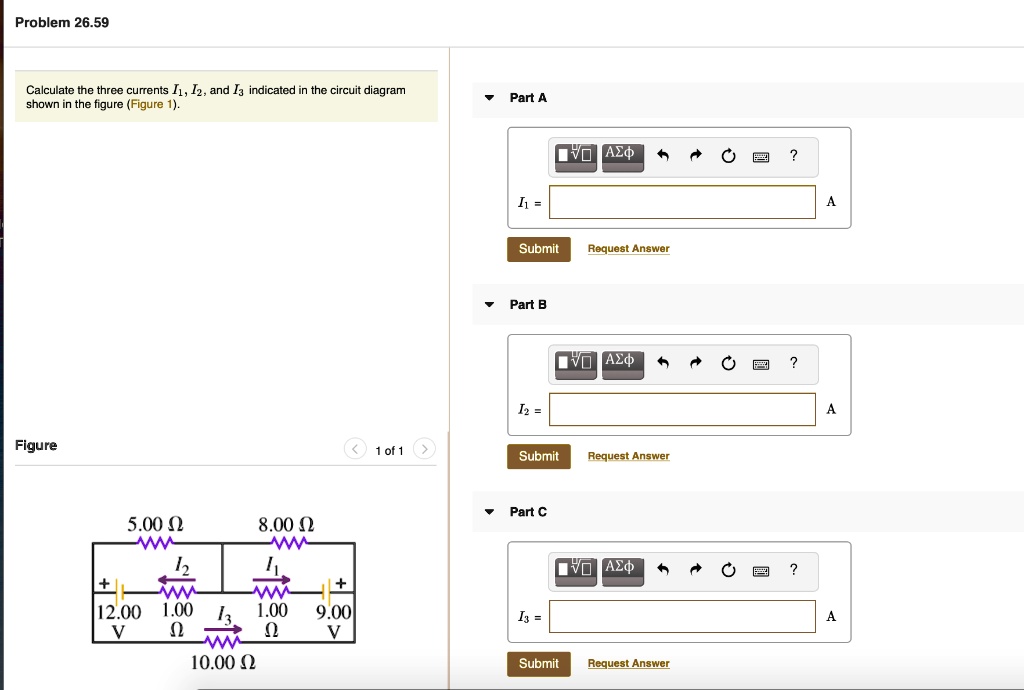SOLVED: Problem 26.59 Calculate the three currents I1, shown the figure (Figure and Iy indicated ...