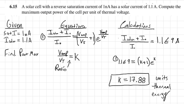 SOLVED: 6.15A solar cell with a reverse saturation current of 1nA has a ...