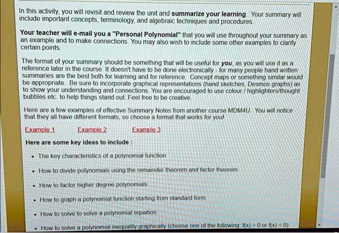 SOLVED: Please write a nice summary of the unit on polynomial functions and make sure the key ...