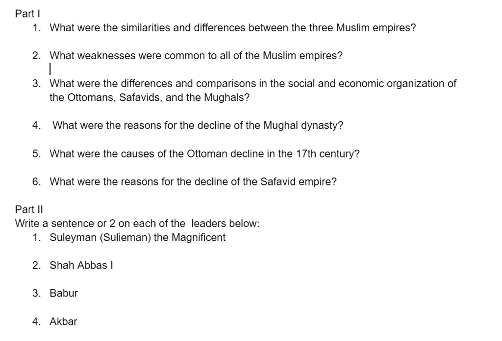 SOLVED: Part | What were the similarities and differences between the ...