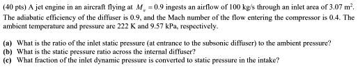 SOLVED: The adiabatic efficiency of the diffuser is 0.9, and the Mach number of the flow ...