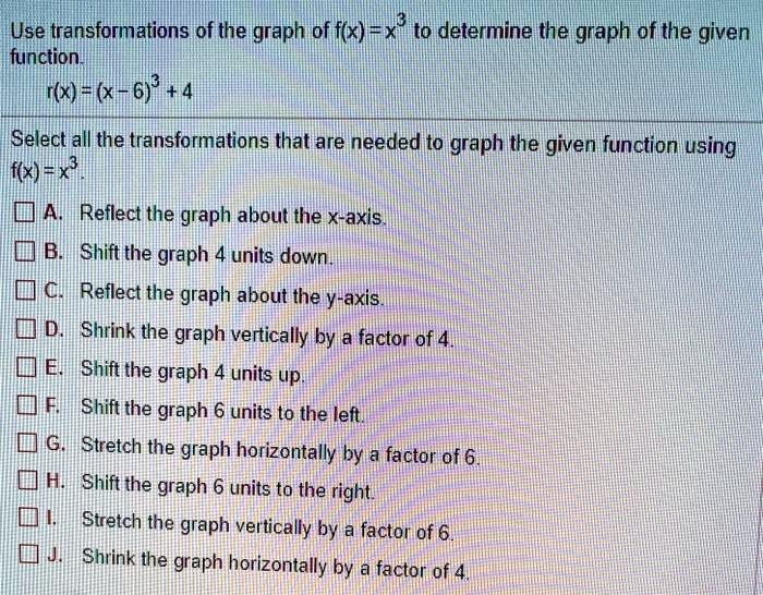 SOLVED:Use transformations of the graph of flx) =x Ito determine the graph of the given ...