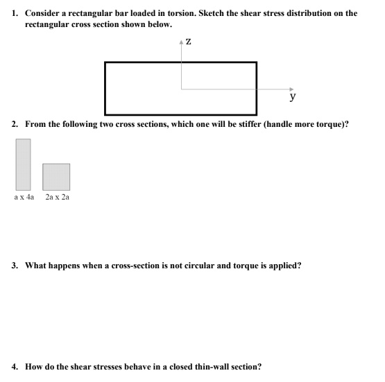 1. Consider a rectangular bar loaded in torsion. Sketch the shear ...
