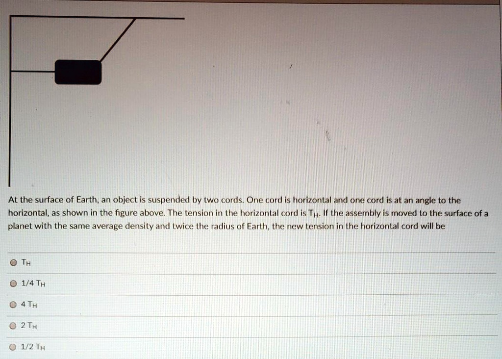 at the surface of earth an object is suspended by two cords one cord is ...