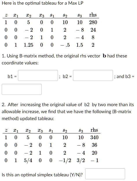 SOLVED:Here is the optimal tableau for Max LP 82 rhs 10 280 ~ 8 24 10 1 ...