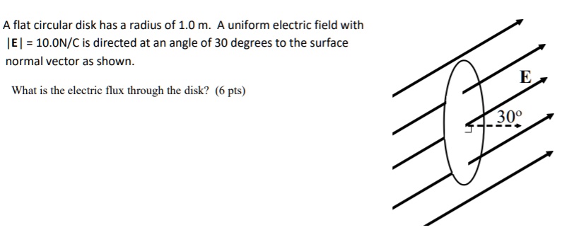 SOLVED: A flat circular disk has a radius of 1.0 m. A uniform electric ...