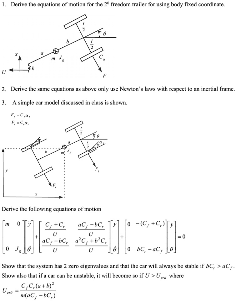 SOLVED: Derive the equations of motion for the 20-freedom trailer using ...