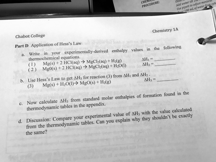 SOLVED: Observe Add = water Ii radius: Meniscus plpsitto of water Arj 0d E Chemistry 1A Chabot ...