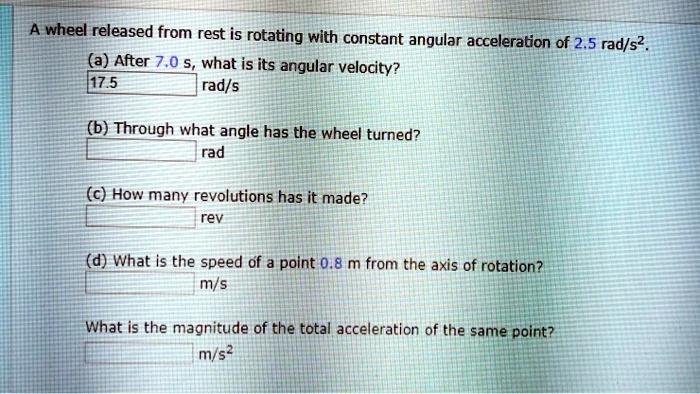 SOLVED: A wheel released from rest is rotating with a constant angular ...