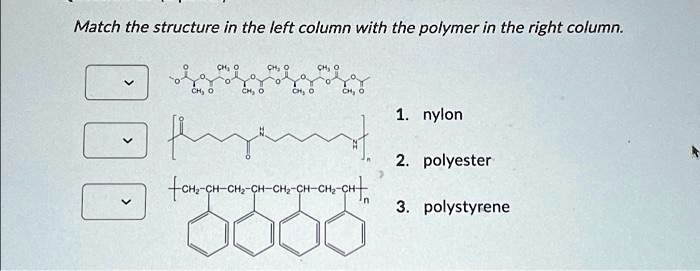 SOLVED: Match the structure in the left column with the polymer in the ...