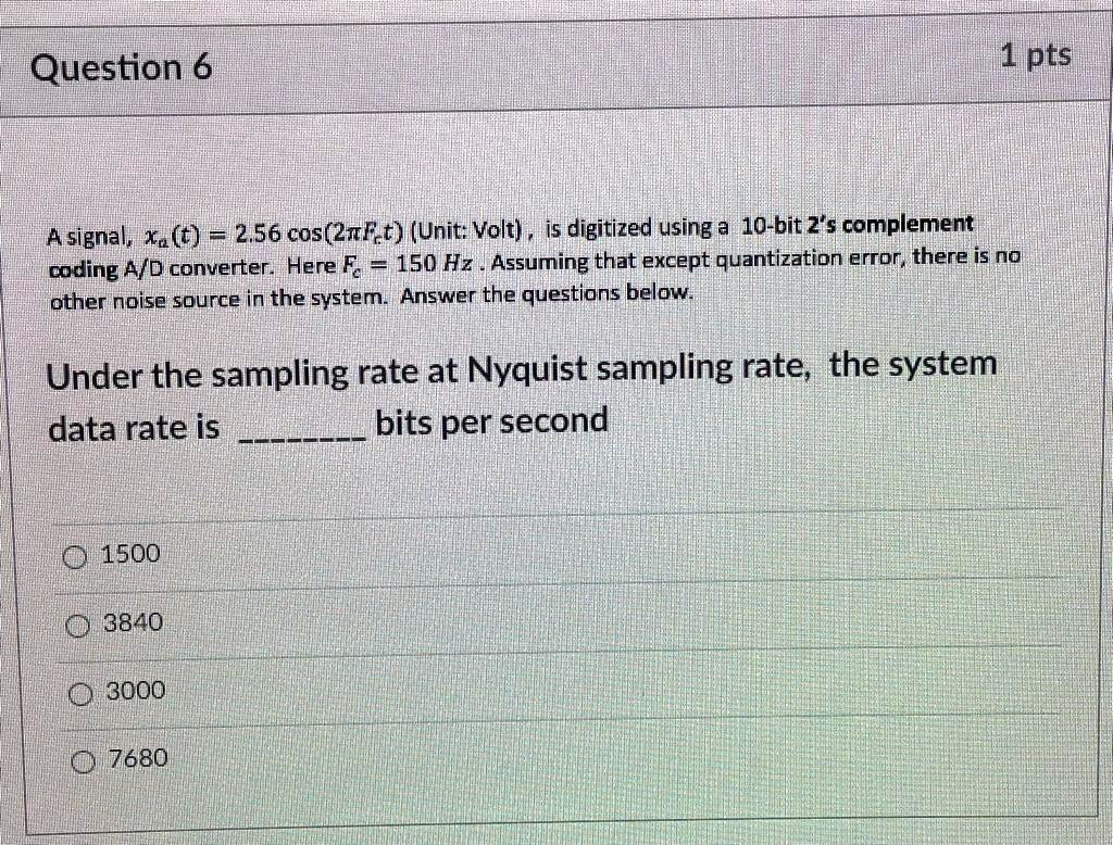 Solved A Signal X 256 Cos2πft Unitvolt Is Digitized Using A 10 Bit Zs Complement Coding
