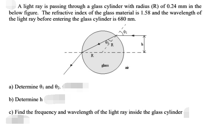 a light ray is passing through a glass cylinder with radius r of 024 mm ...