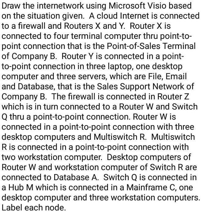 SOLVED: Draw the internetwork using Microsoft Visio based on the ...