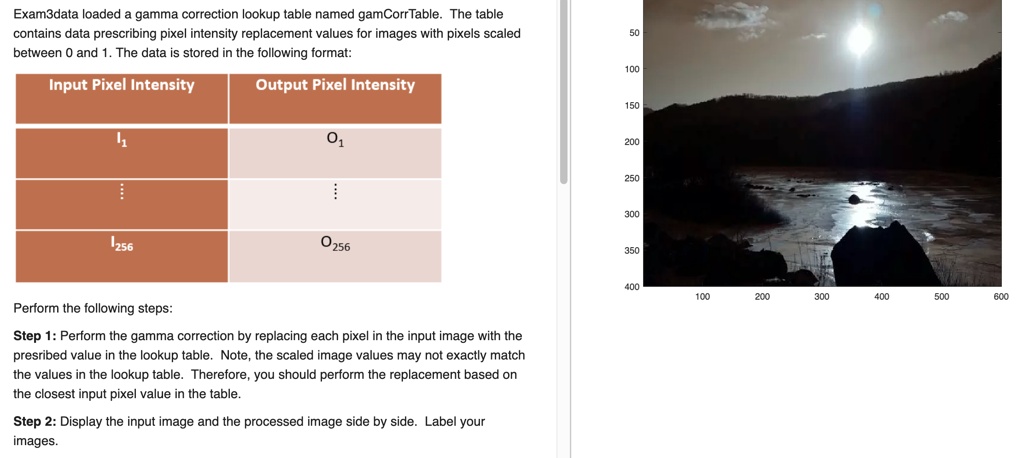 SOLVED: MATLAB Exam 3 data loaded a gamma correction lookup table named ...
