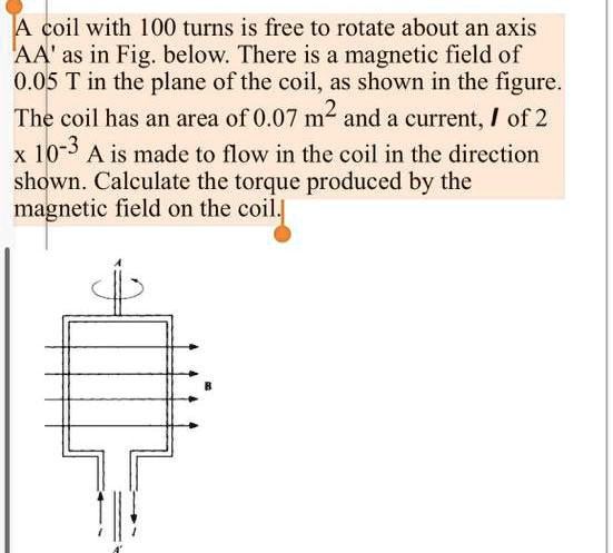 SOLVED: A coil with [00 turns is free t0 rotate about an axis AA as in ...