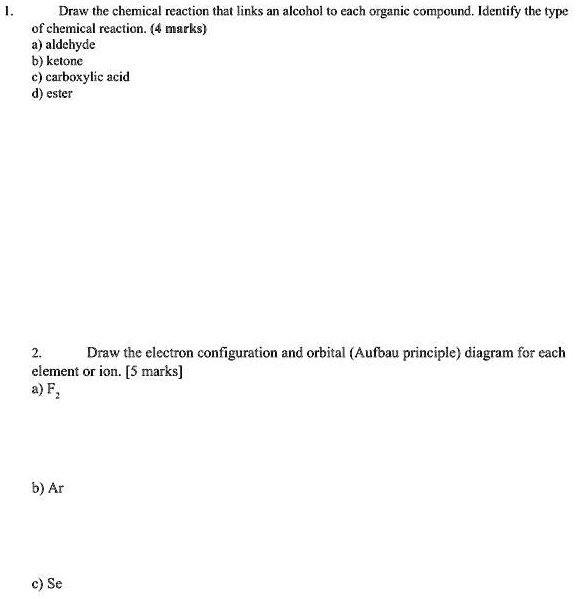 SOLVED: Draw the chemical reaction that links an alcohol to each organic compound. Identify the ...