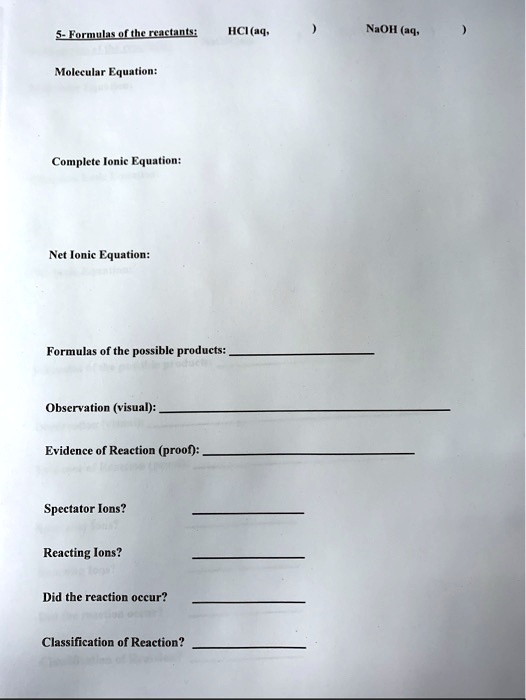 5 Formulas Of The Reactants Molecular Equation Complete Ionic Equation 8077