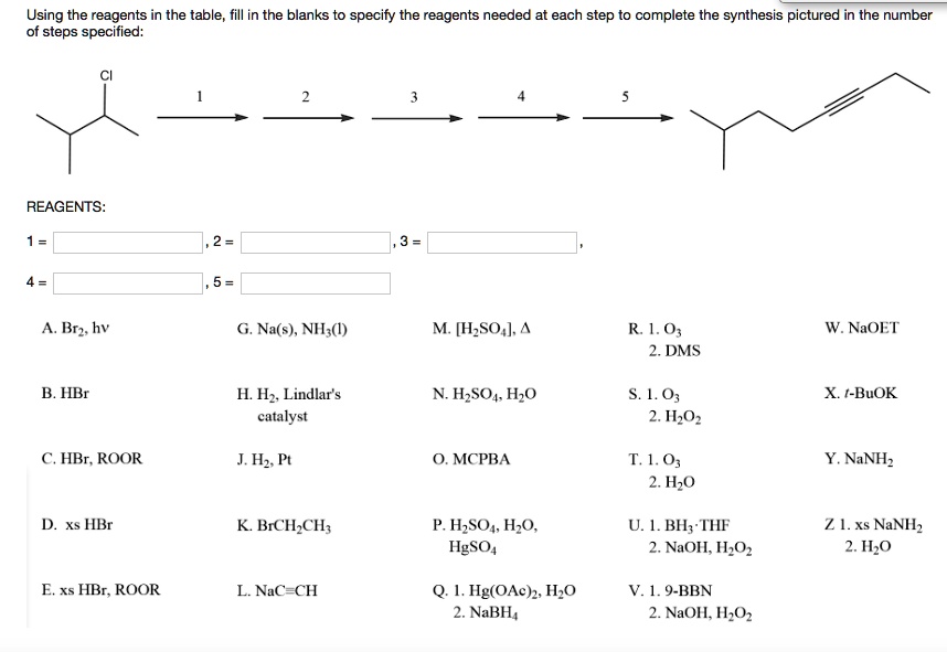 SOLVED: Using the reagents in the table, fill in the blanks to specify ...