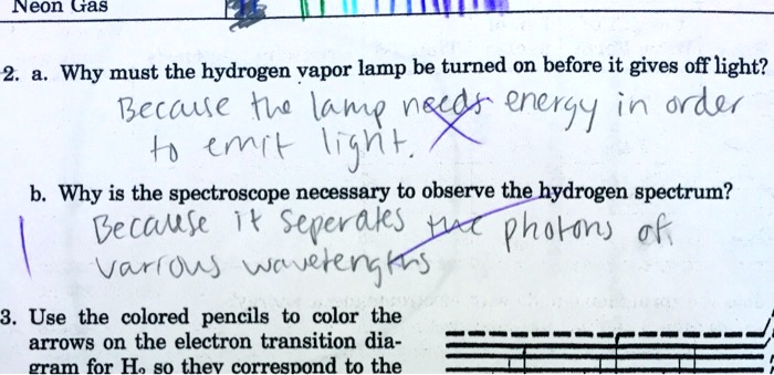 Neon Gas 2. a. Why must the hydrogen vapor lamp be turned on before it ...