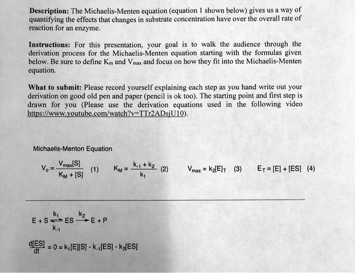 SOLVED: Description: The Michaelis-Menten equation (equation shown ...