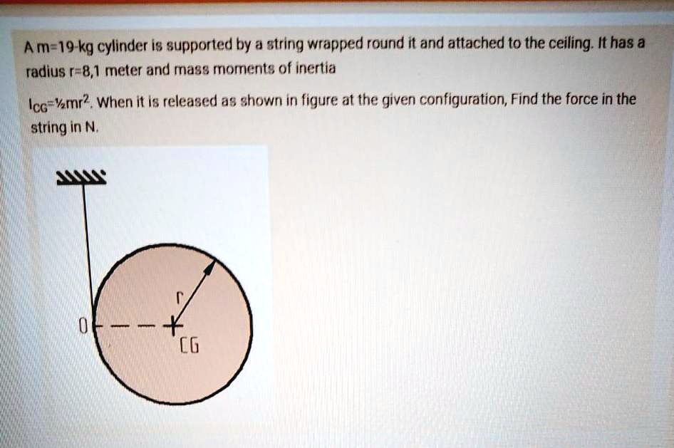 SOLVED: A 19-kg cylinder is supported by a string wrapped around it and ...
